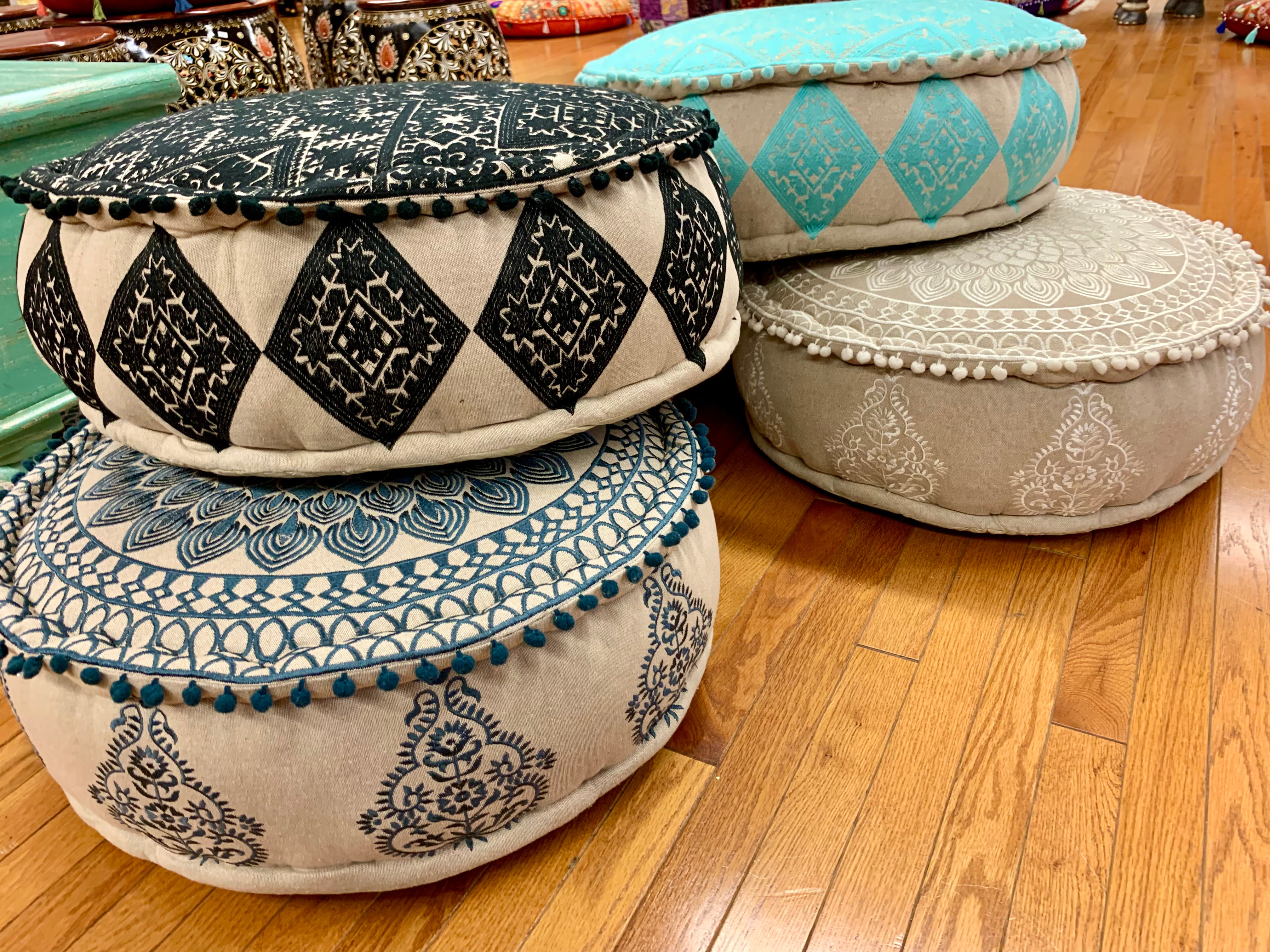 Embroidered Pouf - Floating Lotus