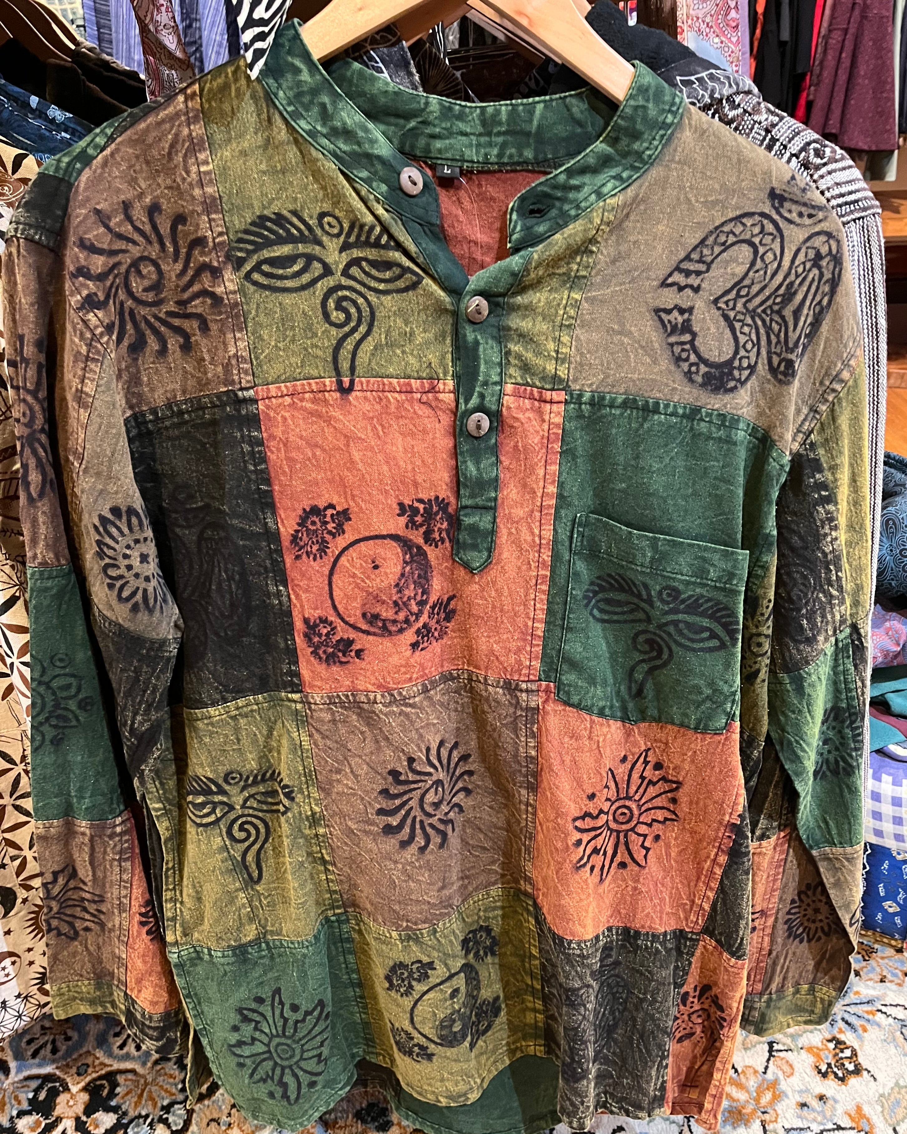 NTK-130 Patchwork Long Sleeve Shirt - Floating Lotus